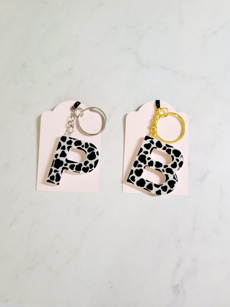 Cow Print Letter Keychain L Resin Keychain L Animal Print L - Etsy