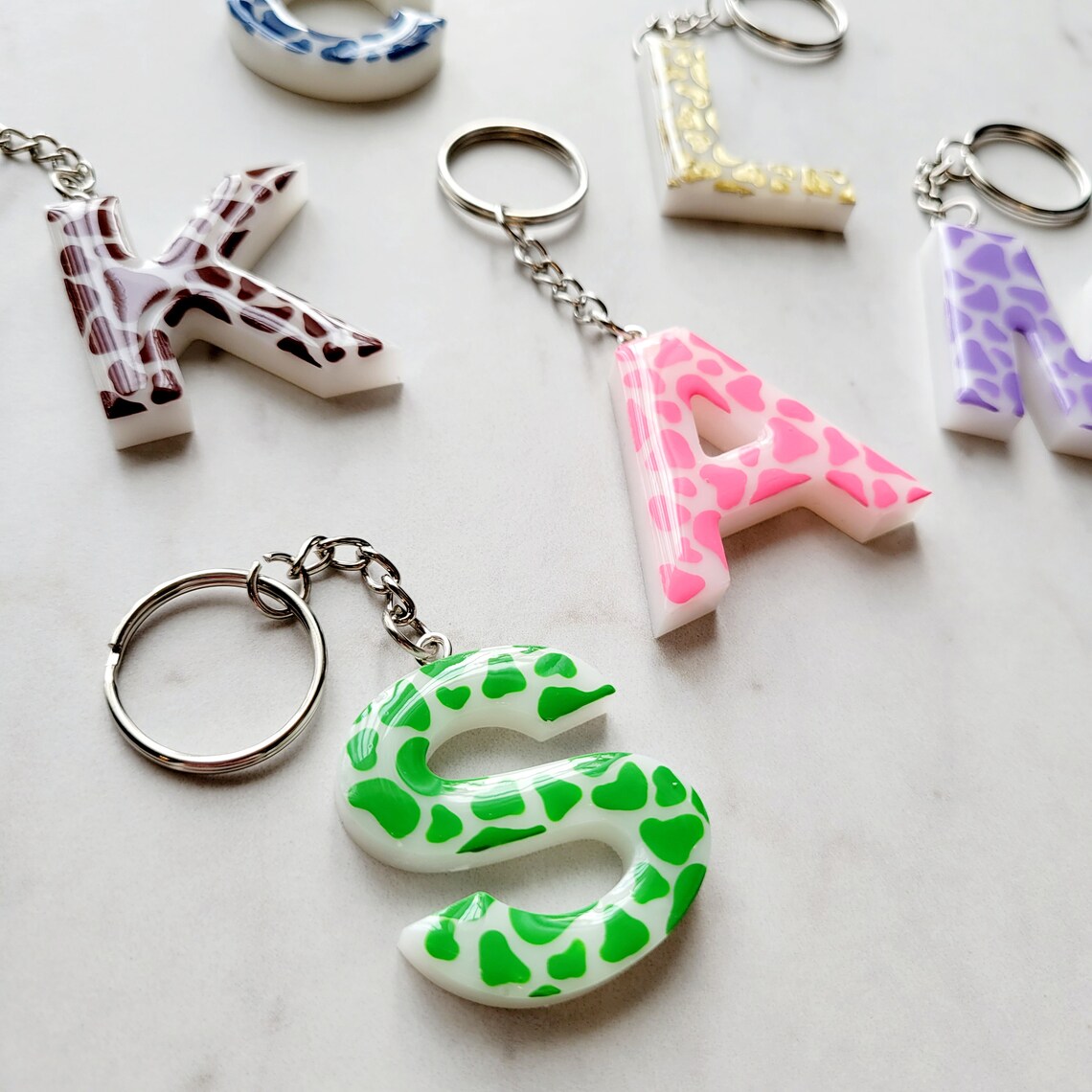 Colorful Cow Print Letter Keychain L Resin Keychain L Animal Print L ...