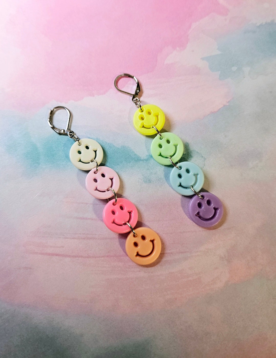 Rainbow Smile Dangle Earrings L Smiley Face L Happy L Colorful L Bead ...