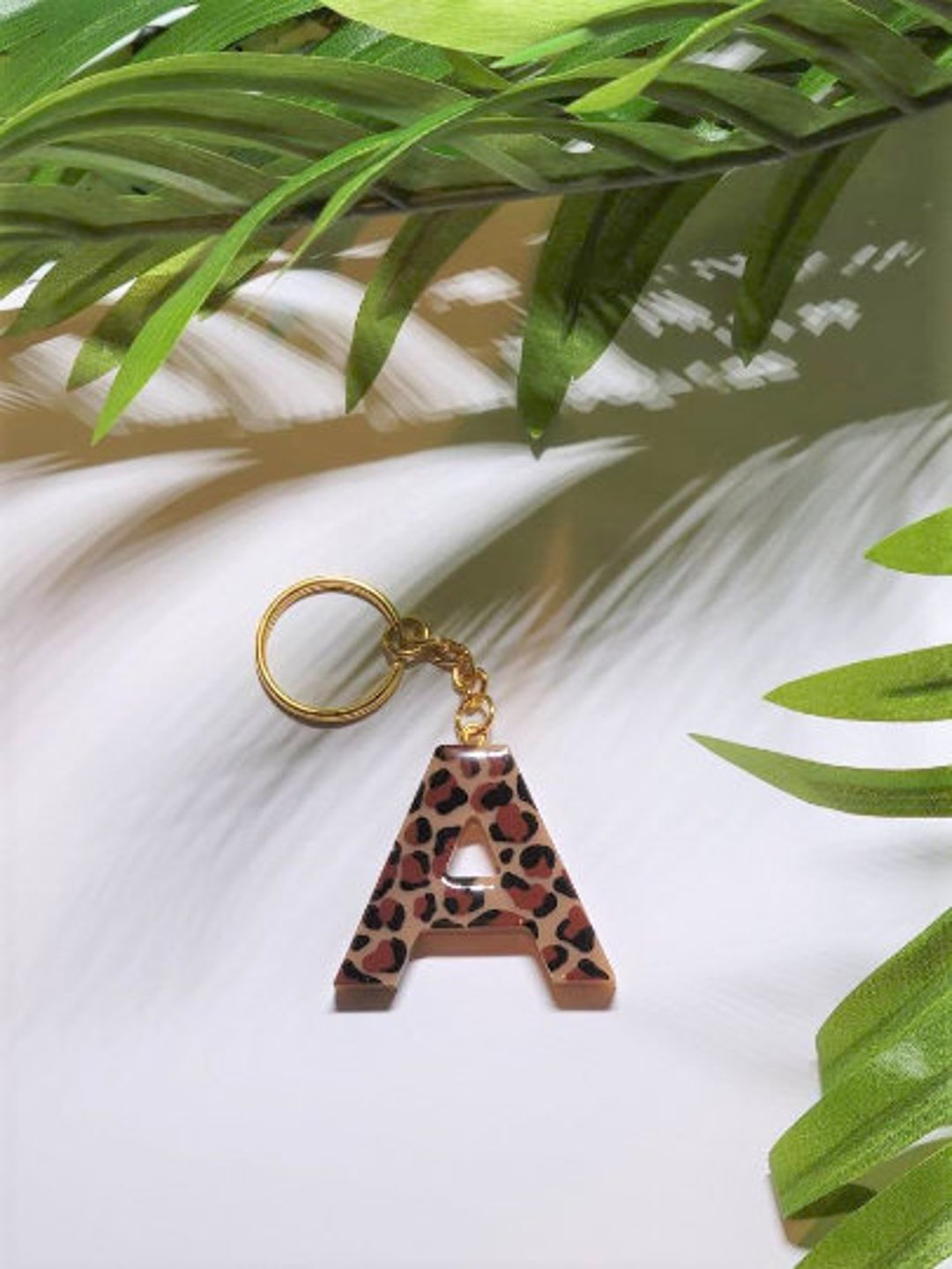 Cheetah Print Letter Keychain L Resin Keychain L Animal Print L ...