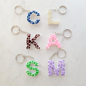 Colorful Cow Print Letter Keychain L Resin Keychain L Animal Print L ...