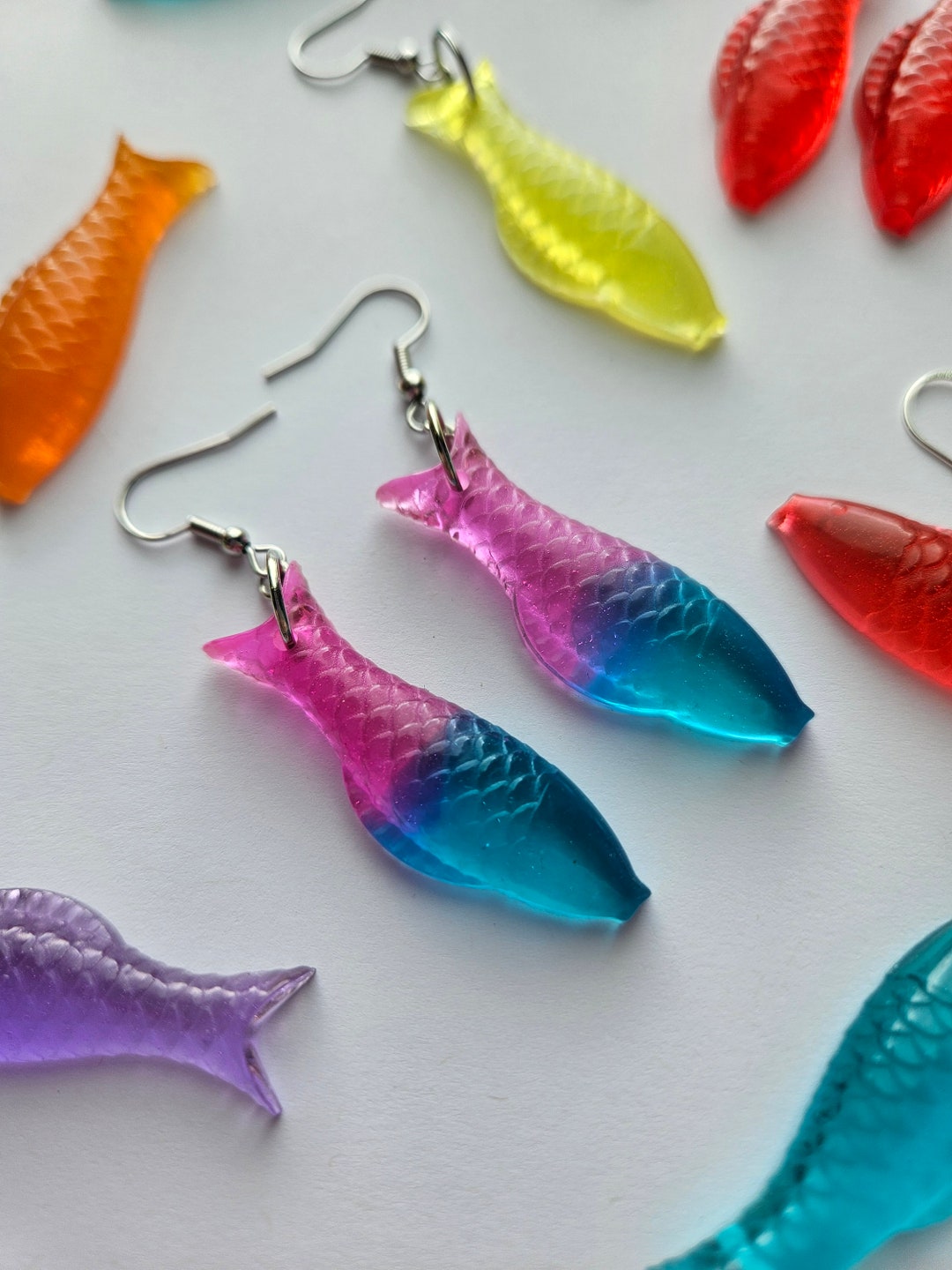 Gummy Candy Fish Earrings L Swedish Fish Jewelry L Resin Jewelry L Candy Earrings L Dangle ...