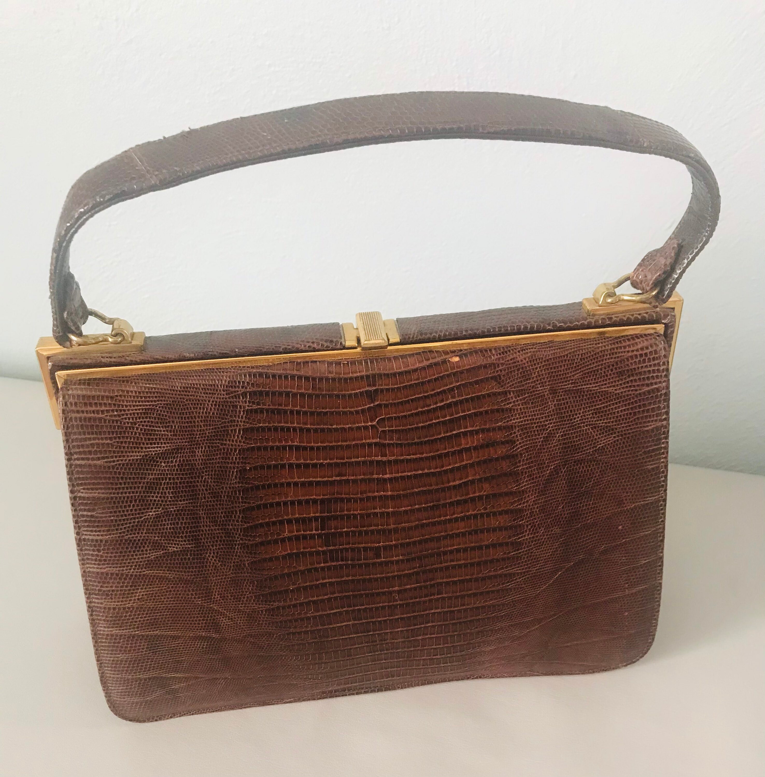 Brown Sterling USA Lizard Handbag Vintage Handbag Evening | Etsy