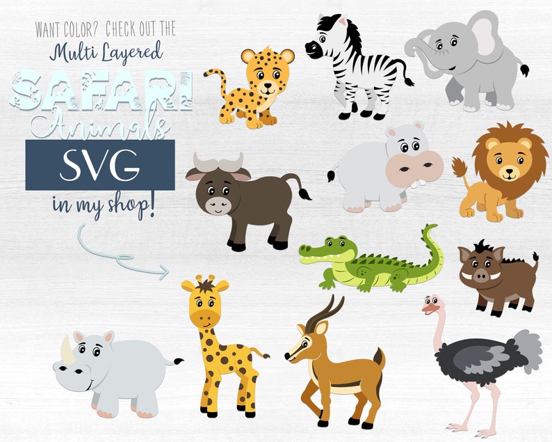 Safari Animals Flat SVG DXF & PNG Jungle Friends Zoo - Etsy