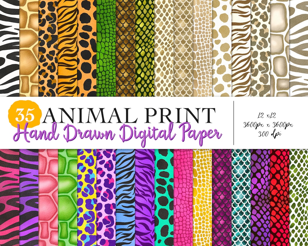 Animal Print Hand Drawn Digital Paper, Safari Animal Digital Paper ...