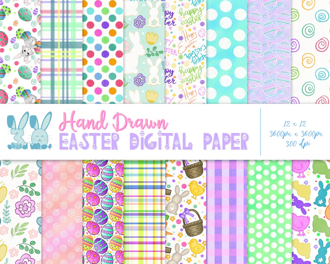 Easter Hand Drawn Digital Paper, Egg Digital Paper, Easter Egg Digital ...