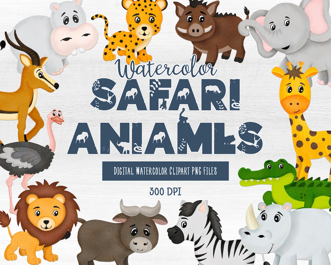 Safari Watercolor Clipart, Watercolor Safari Animals, Baby Shower ...