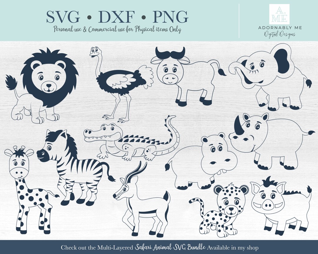Safari Animals Flat SVG, DXF, & PNG, Jungle Friends, Zoo Animals ...