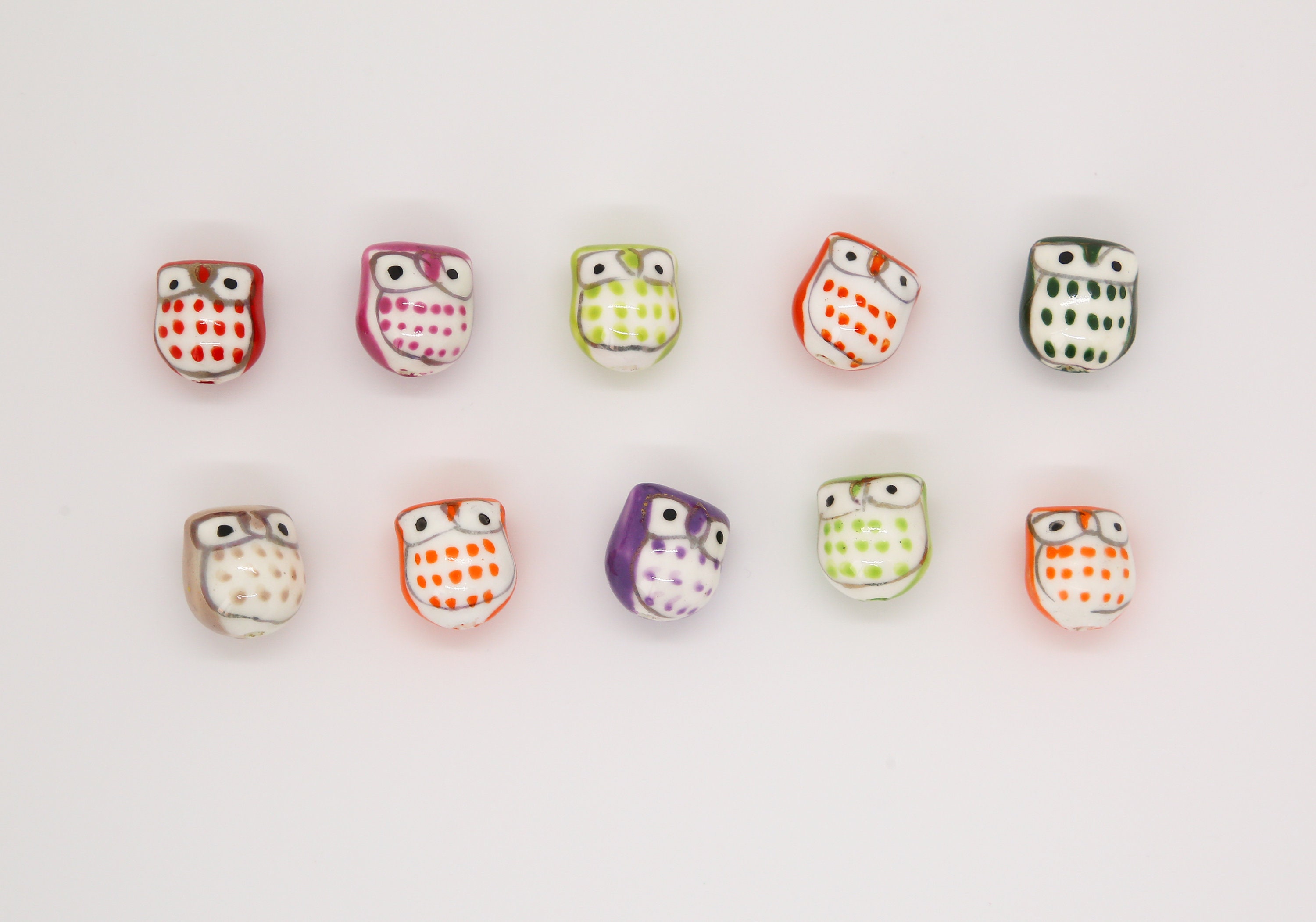 5 X Ceramic Owl Beads Mixed Colours - Etsy