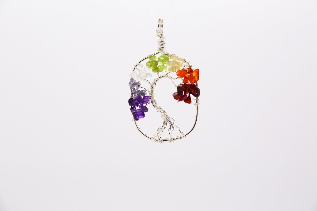 Chakra Tree of Life Oval Silver Plated Pendant Craft Supplies, Jewelry ...
