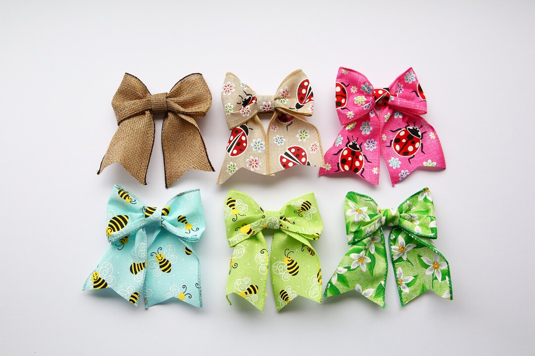 6 X Decorative Bows Medium Hand Tied Bows, Spring Decorations, Ribbon ...
