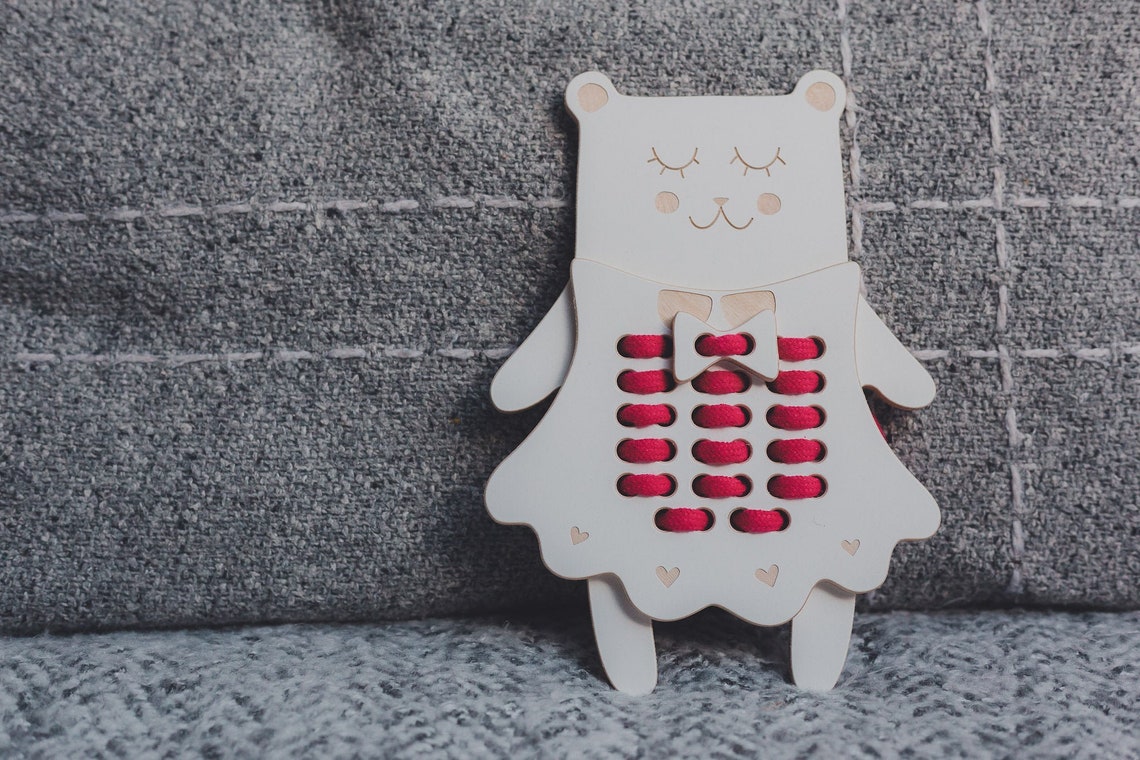 Mrs. Teddy Bear Threading Board Wooden Toy Montessori Toy - Etsy