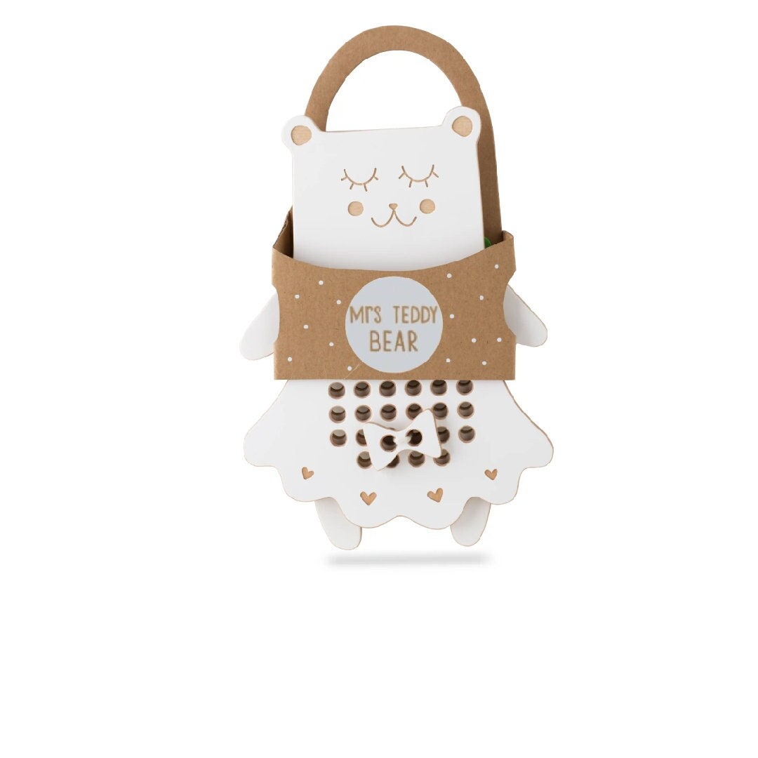 Mrs. Teddy Bear Threading Board Wooden Toy, Montessori Toy, Lacing Toy ...