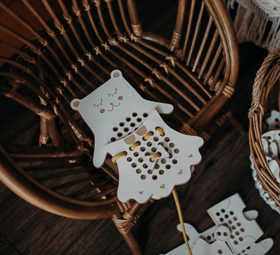 Mrs. Teddy Bear Threading Board Wooden Toy Montessori Toy - Etsy