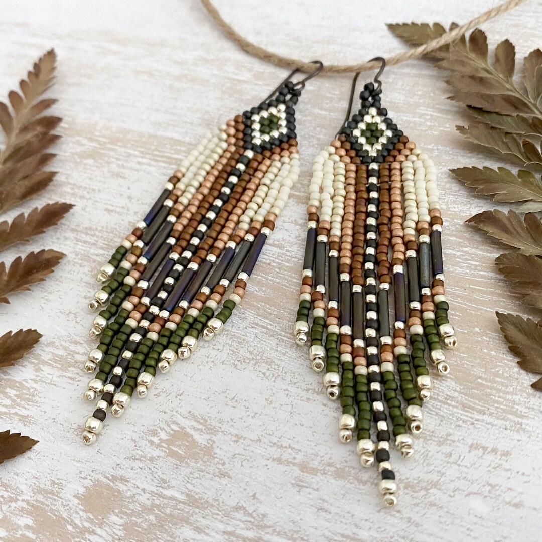 Western Spruce Fringe Seed Bead Earrings - Etsy