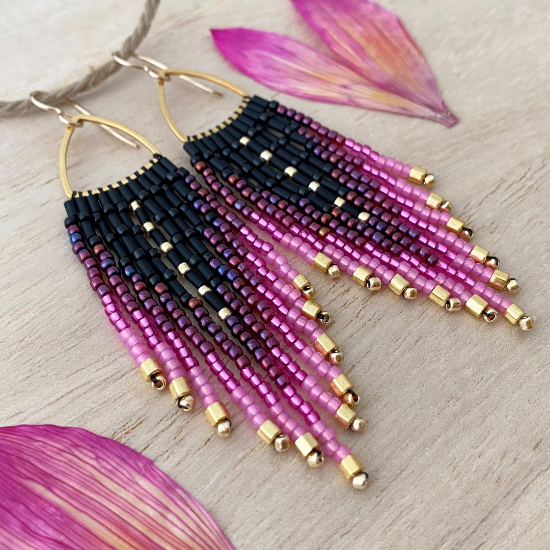 Drama Queen Hot Pink Triangle Bead Earrings - Etsy