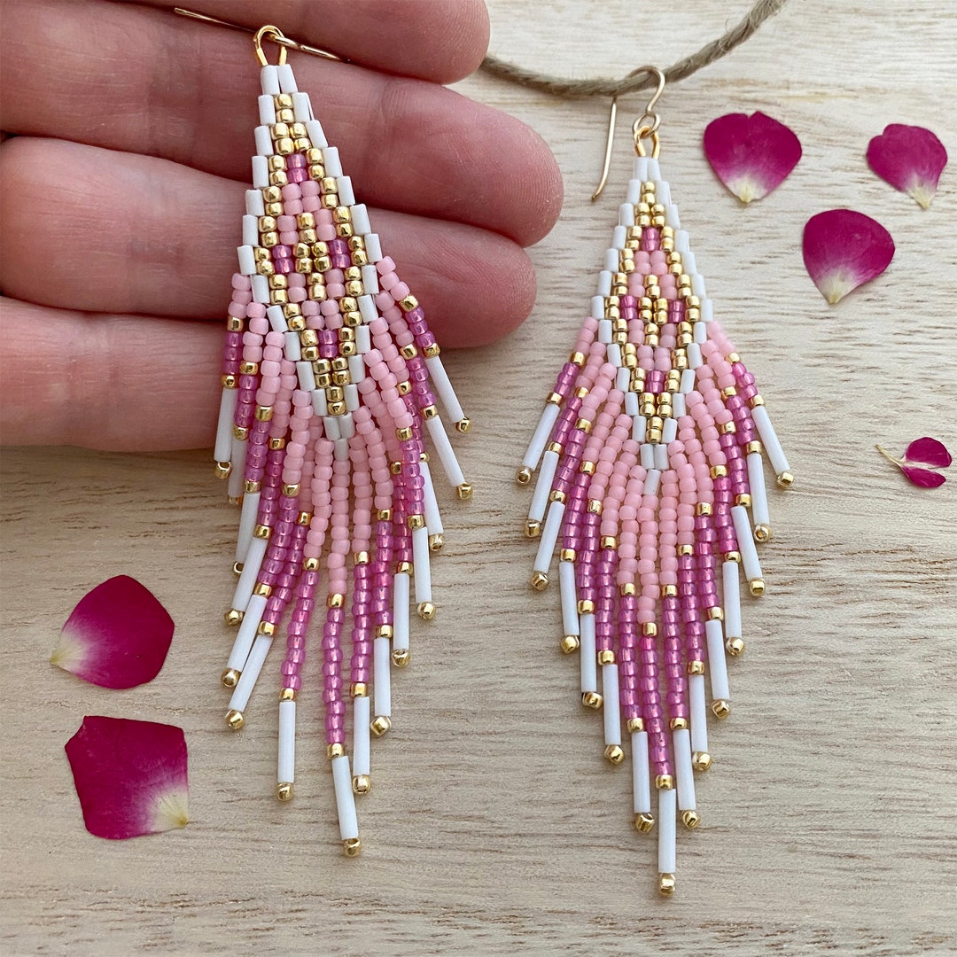 Barbie Pink Feather Fringe Bead Earrings - Etsy