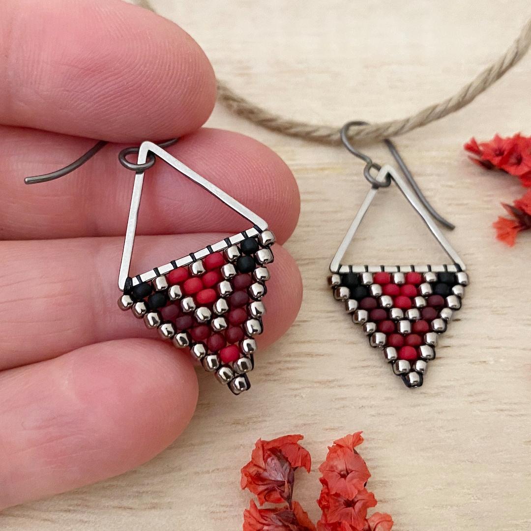 Scarlet & Steel Petite Triangle Bead Earrings - Etsy