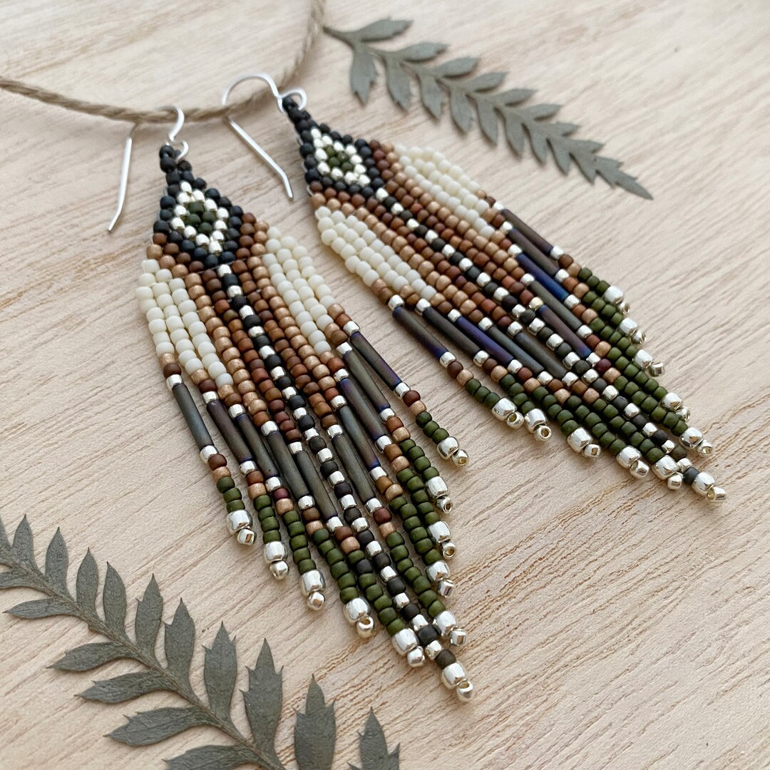 Western Spruce Fringe Seed Bead Earrings - Etsy