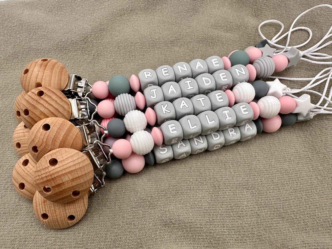 Personalized Pacifier Clip – Pink Models, Bpa-free Silicone Beads, 3rd ...