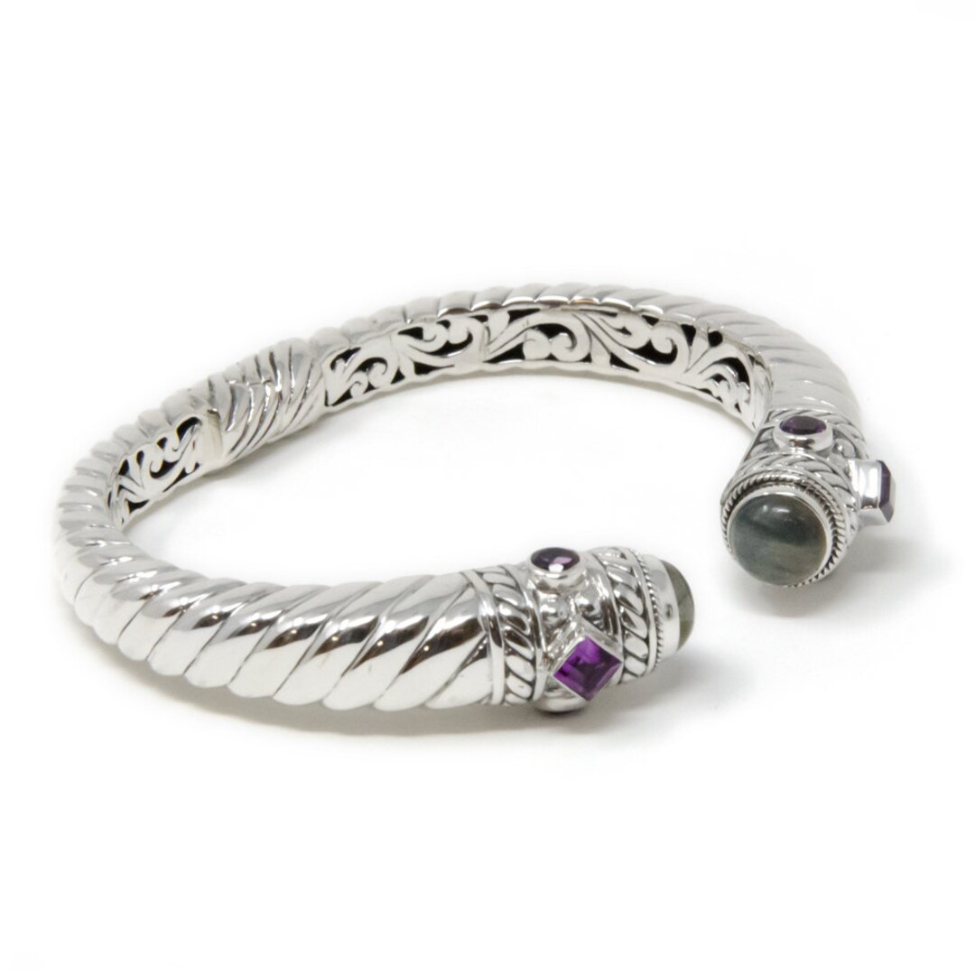 925 Sterling Silver Labradorite Spiral Bali Cuff Bracelet, Bali Jewelry ...