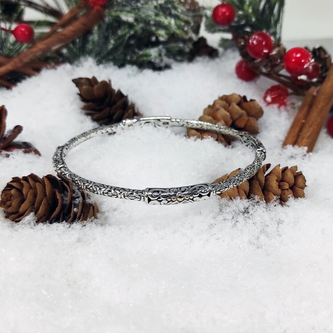 7 3/4 Inch Bali Byzantine Woven Flower Bangle for Women, Sterling ...