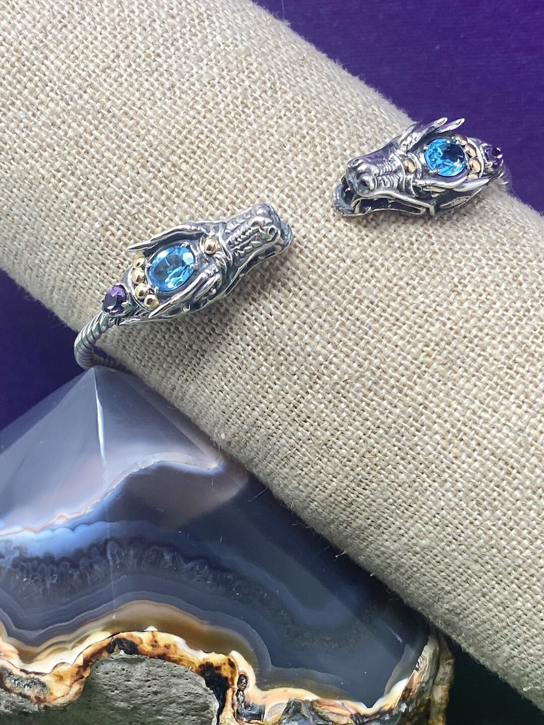 Multi-gemstone Bali Dragon Bracelet, Silver and Gold With Gemstones ...