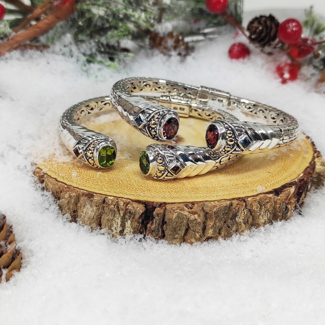 Bali Byzantine Chevron Multistone Bangle Bracelet, Silver & Gold ...