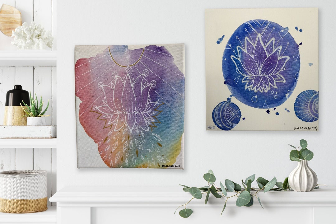 Rainbow Lotus Lotus Bubble, Watercolour and Painting on Canvas - Etsy