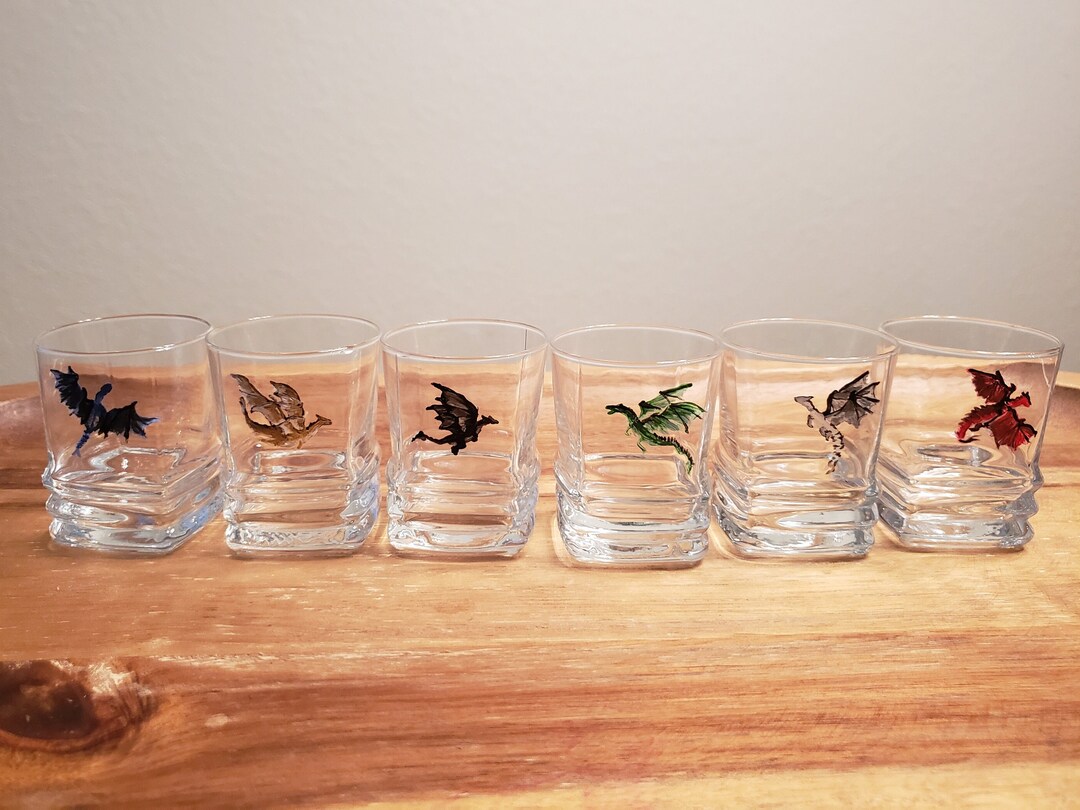 Hand-painted Shot Glass Set (6) Dragons - Gold, Red, Blue, Green, Black ...