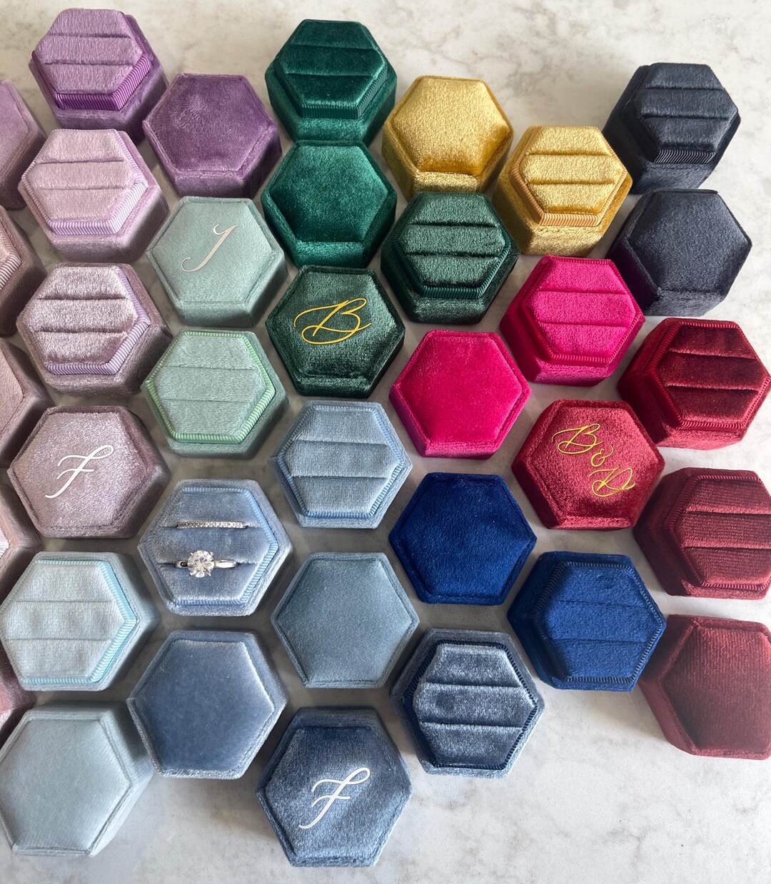 Velvet Ring Box, Hexagon Shape Ring Box, Engagement Ring Box ...