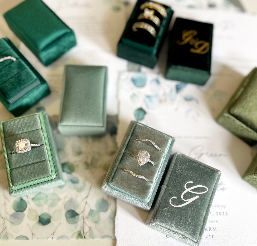 Velvet 3-slot Ring Box: Sage & Emerald Greenery Wedding, Wedding Flat ...