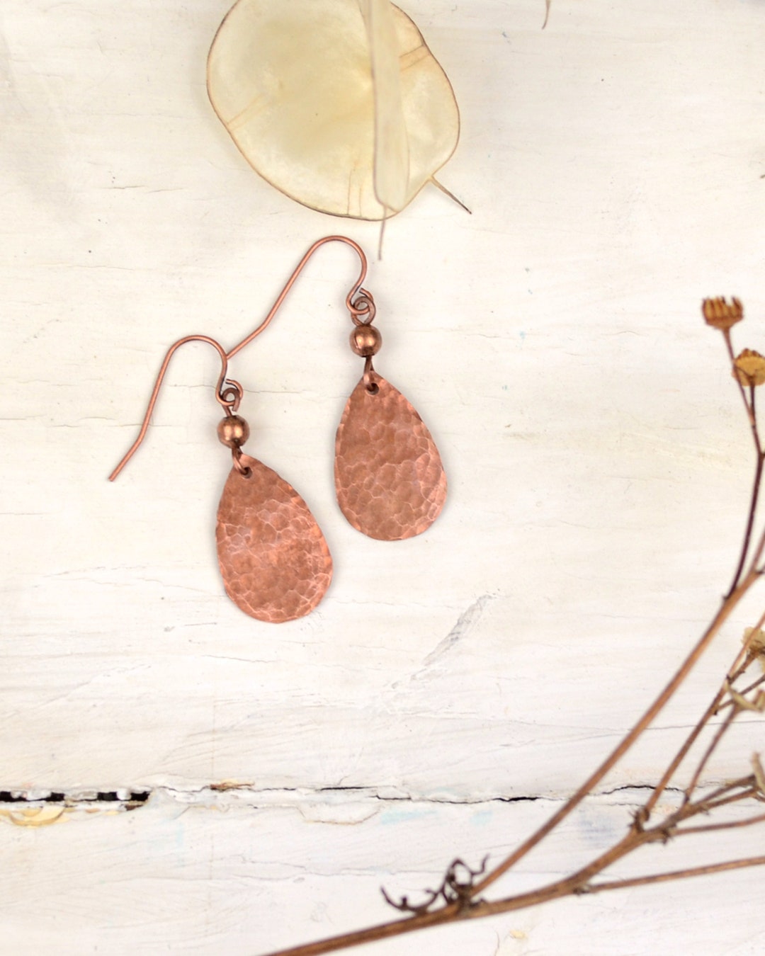 Hammered Antique Copper Tear Drop Earrings Romantic Gift - Etsy