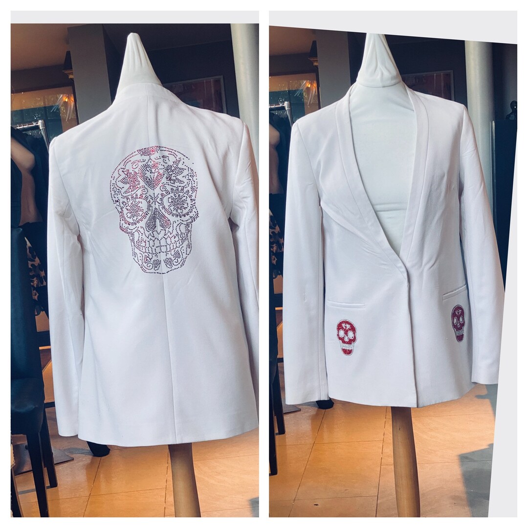 Cream Collarless Blazer With Red Rhinestone Skulls Size 10 - Etsy