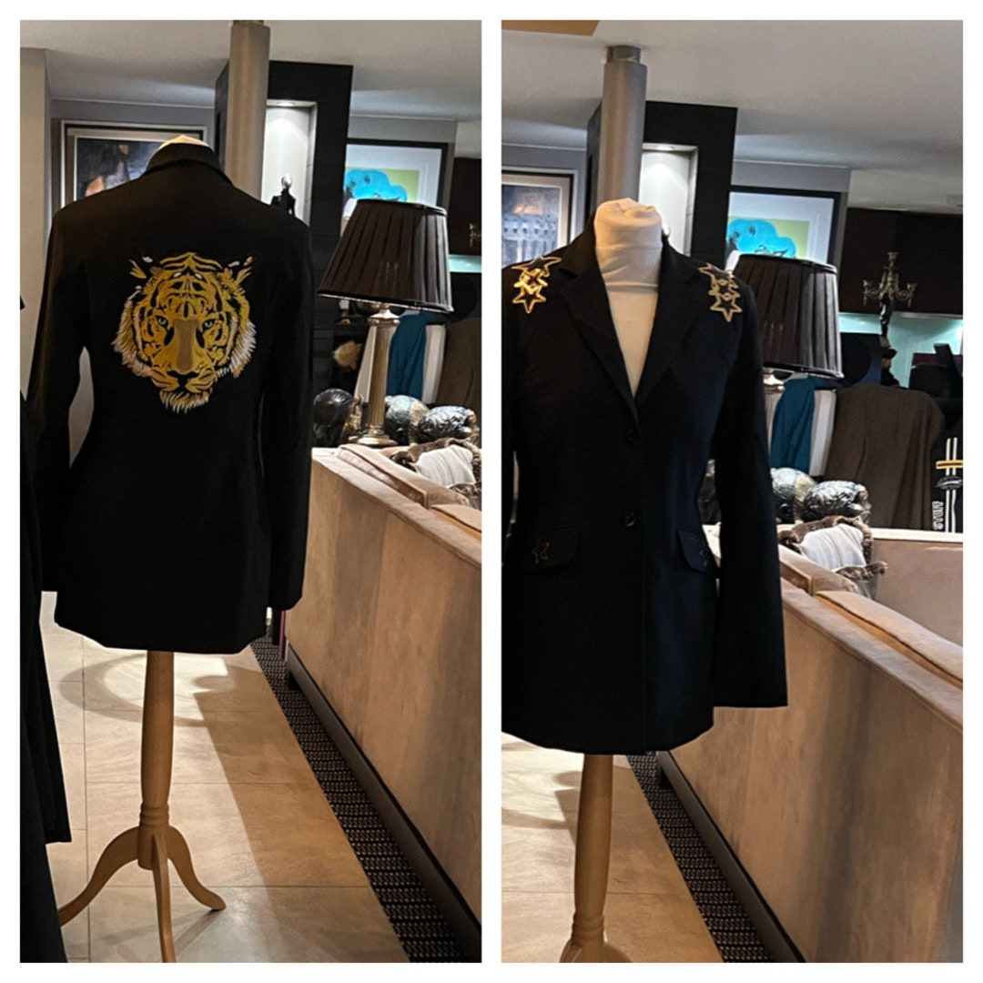 Black Fitted Blazer With Tiger and Stars Size 12 - Etsy