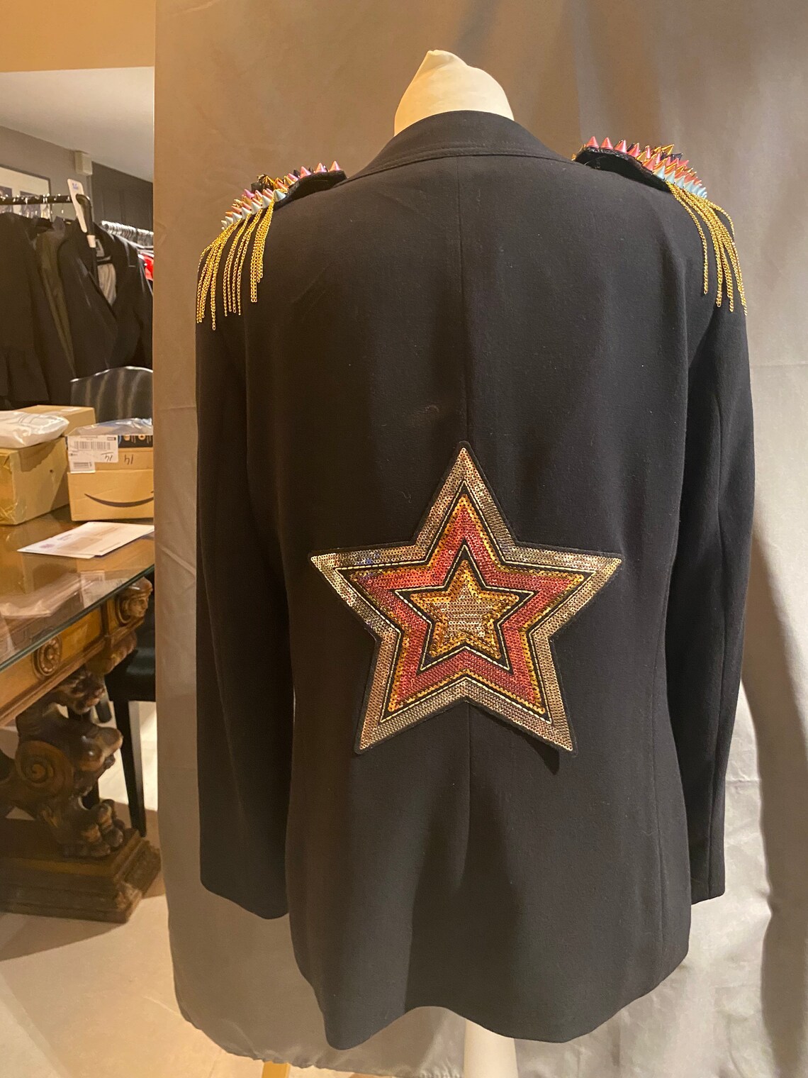 Black Blazer With Coloured Star Abd Removable Stud Epaulettes | Etsy UK
