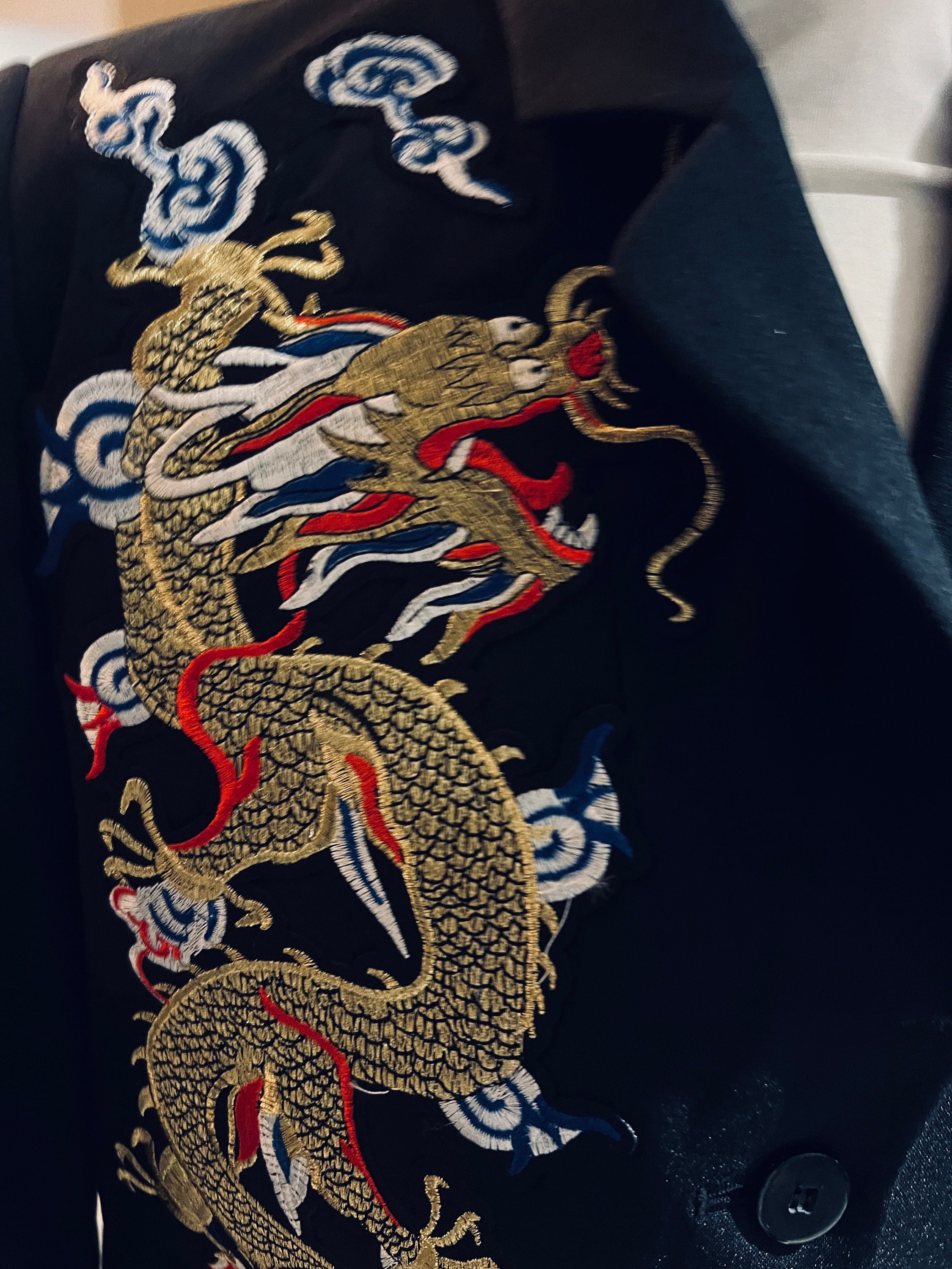 Black Tailored Jacket With Embroidery Dragon on the Front Size UK 16 - Etsy