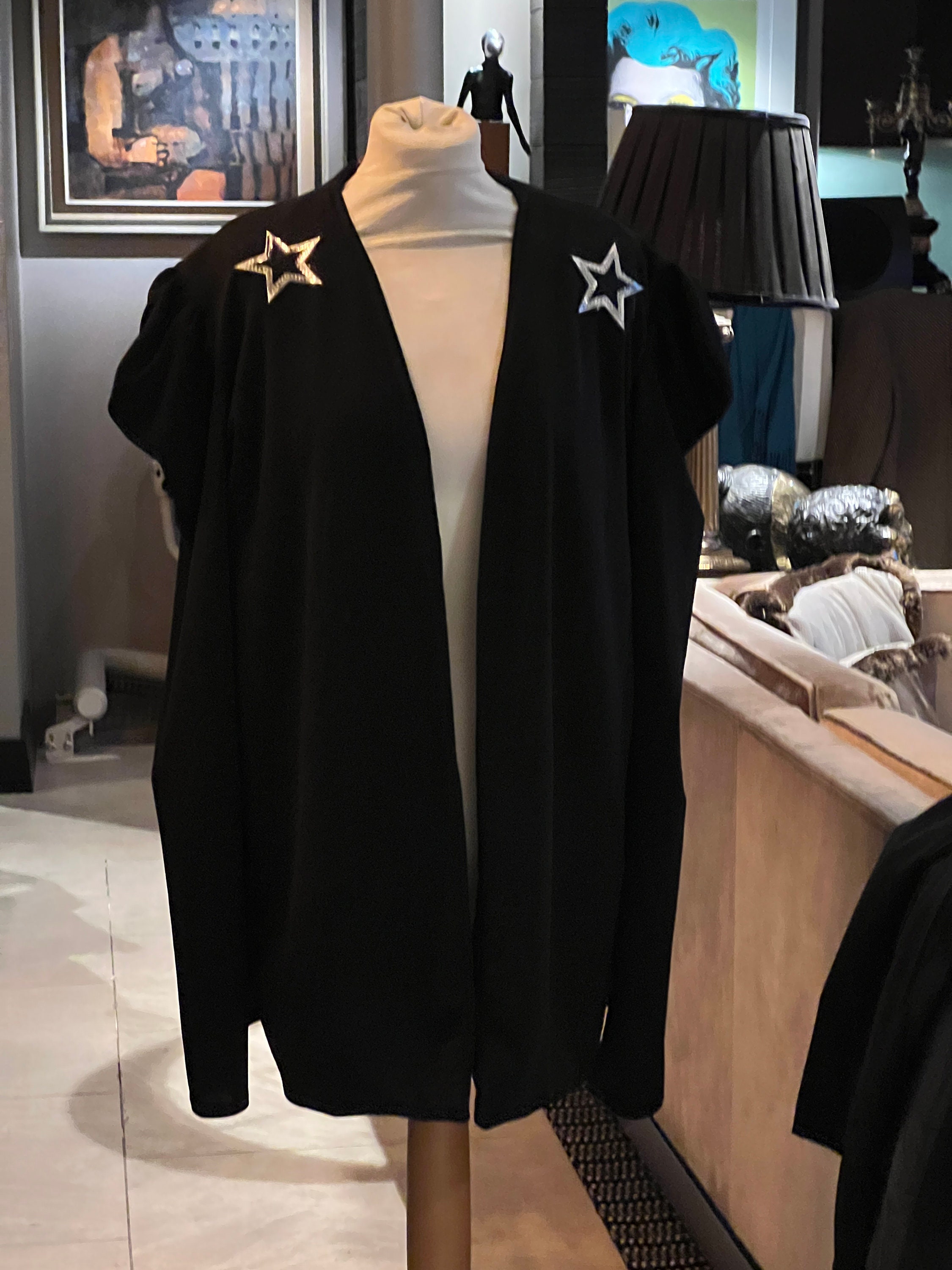 Black Puff Shoulder Cape With Black Sequin Angel Wings and Stars Fits ...