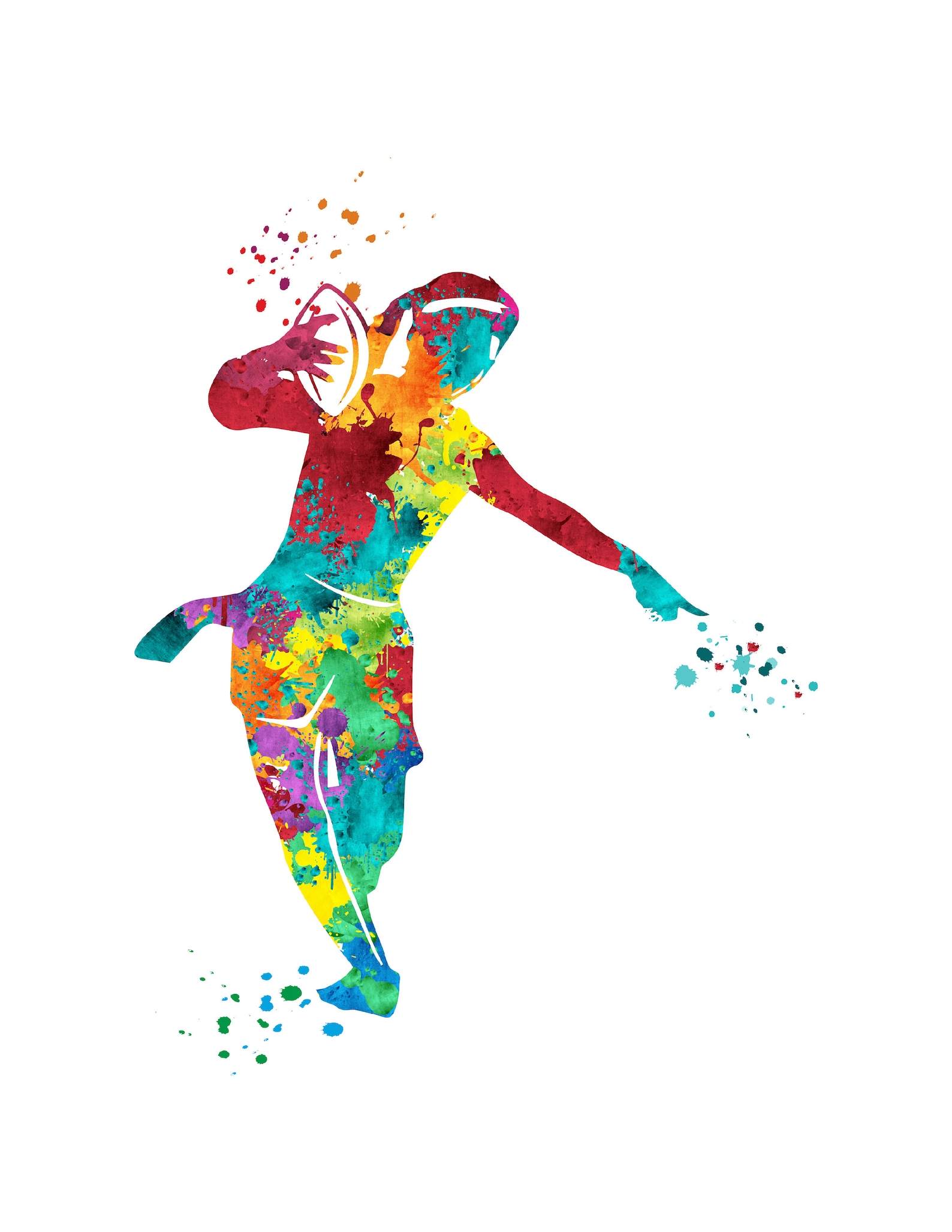 Ladies Flag Football Print | Silhouette Art Print | Watercolor Art ...