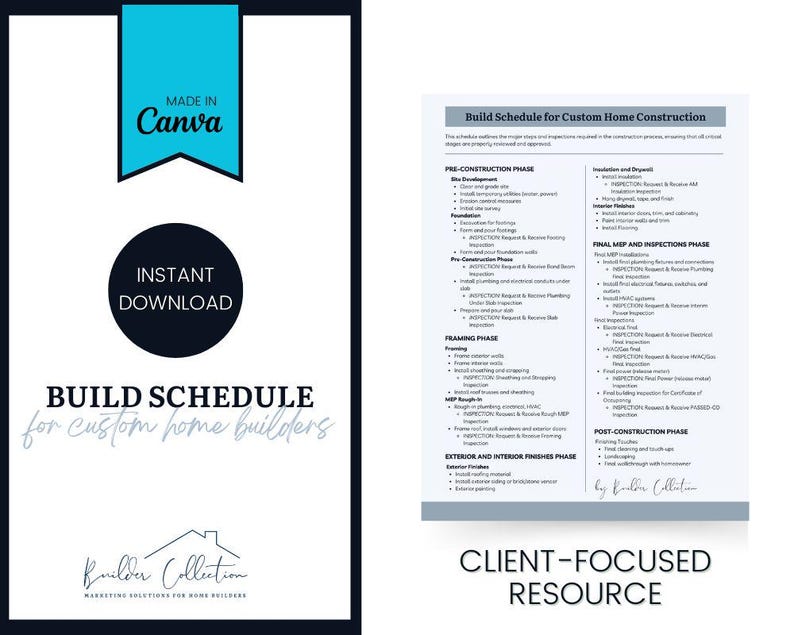 Editable Build Schedule Template for Home Construction Canva Template ...