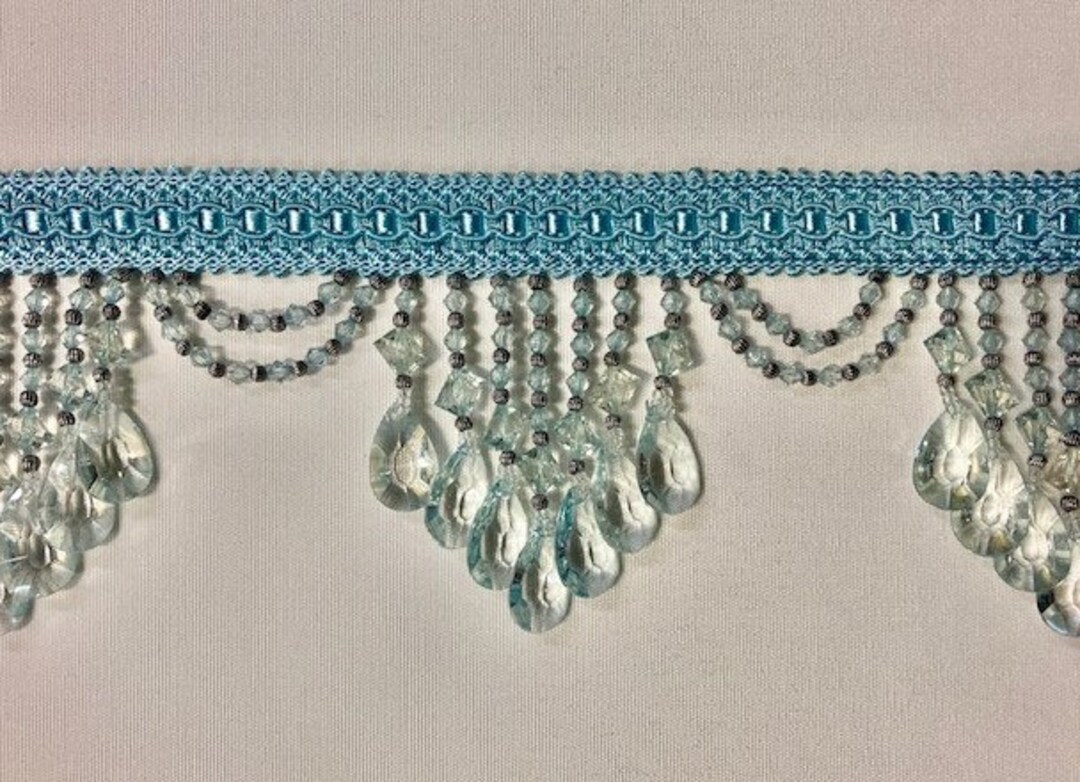 4.25 Light Blue Lucite Crystal Beaded Fringe Trim TF-78/38 Upholstery ...