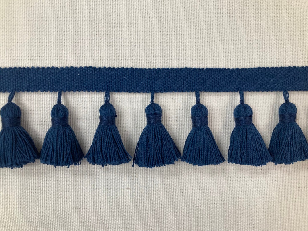 Navy 2.5” Width Linen Tassel Fringe Trim 36 Handmade Tassels per Yard ...
