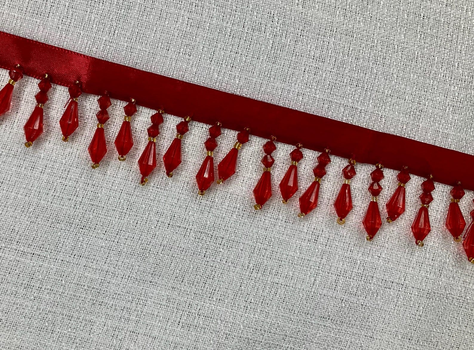 Red Crystal Beaded Fringe Trim 1.5" Width CBF-3/30 Drapery / Upholstery ...