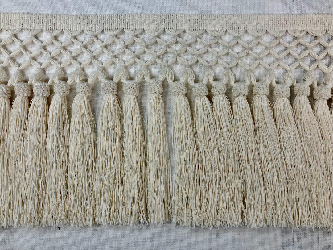 Creamy White Faux Silk Raffia Hand Wrapped Header Tassel Fringe 11.5 ...