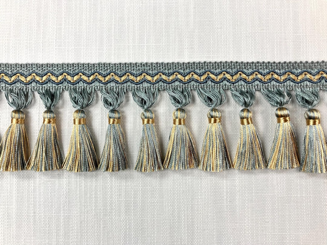 French Blue & Beige Tassel Fringe Trim 3.5" Width TF-5/41-3 Drapery ...
