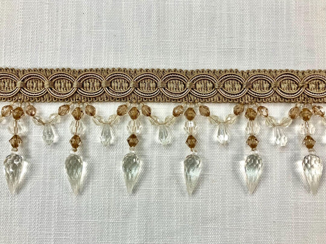 Putty & Antelope Lucite Crystal Beaded Fringe Tassel 4" Width Trim TF ...