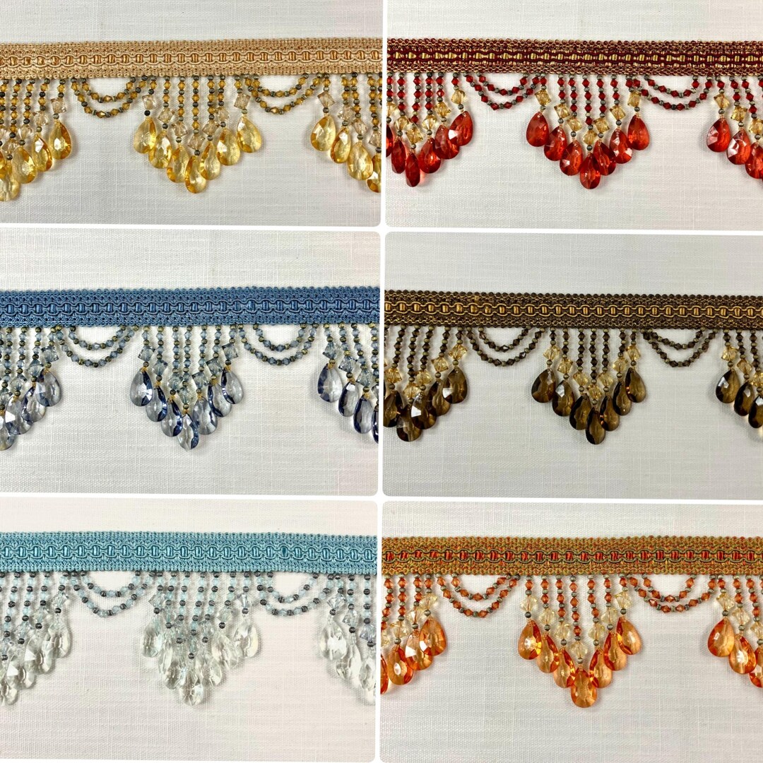 Crystal Beaded Fringe Trim 4.25" Width Lucite Beads TF-78 Roselace ...