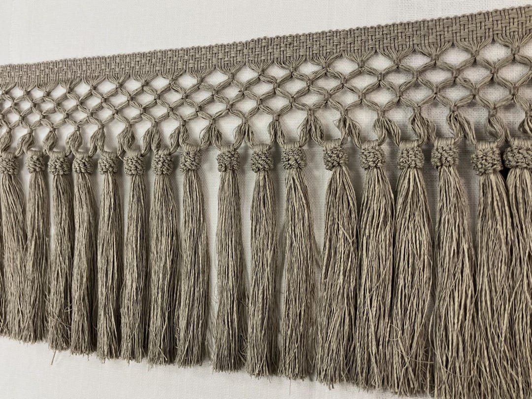 Taupe Faux Silk Raffia Hand Wrapped Header Tassel Fringe 11.5" Width ...