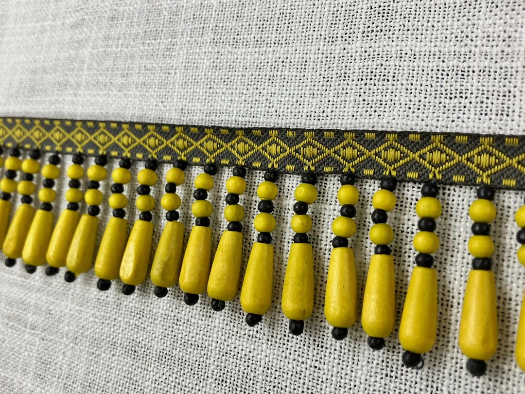 Yellow & Steel Wood Beaded Fringe Trim 2" Width TF-61/2-10-37 ...