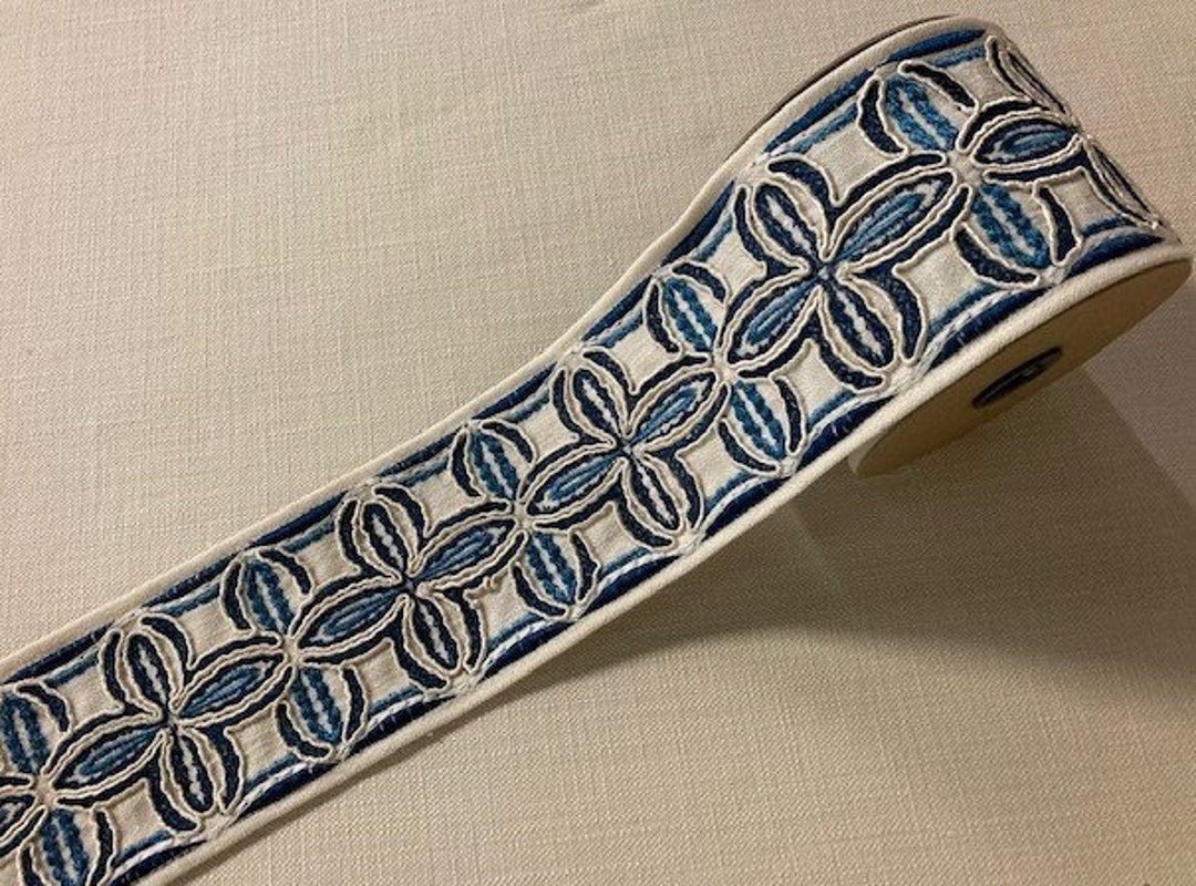 4 Wide Natural, Blue & Cream Woven Embroidery Trim Tape H-010 ...